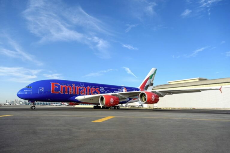 Emirates reveals striking all-blue A380 ahead of the Emirates NBA Cup ...