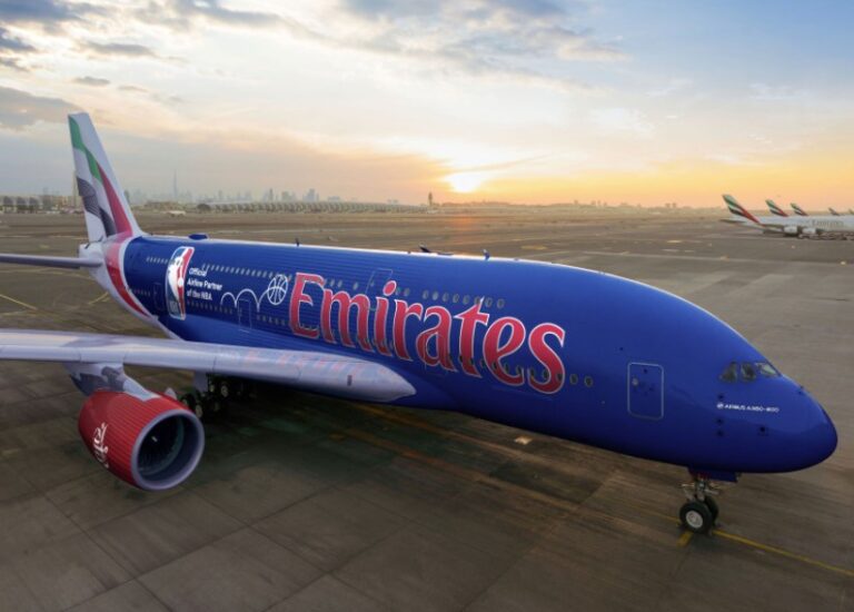Emirates reveals striking all-blue A380 ahead of the Emirates NBA Cup ...