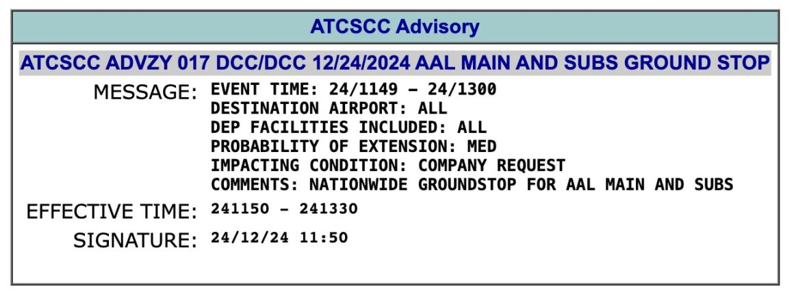 American Airlines flights grounded on Christmas Eve