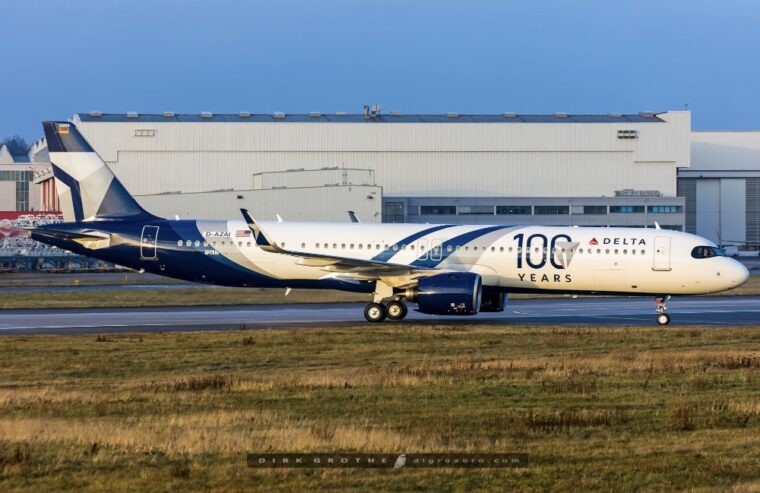Delta’s centenary-liveried A321neo begins ground tests