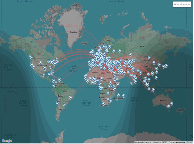 Top 10 airlines flying to the most destinations 2025