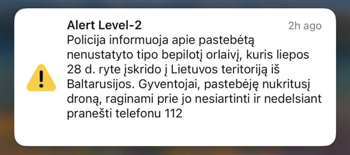Drone from Belarus enters Lithuania airspace, triggers alert