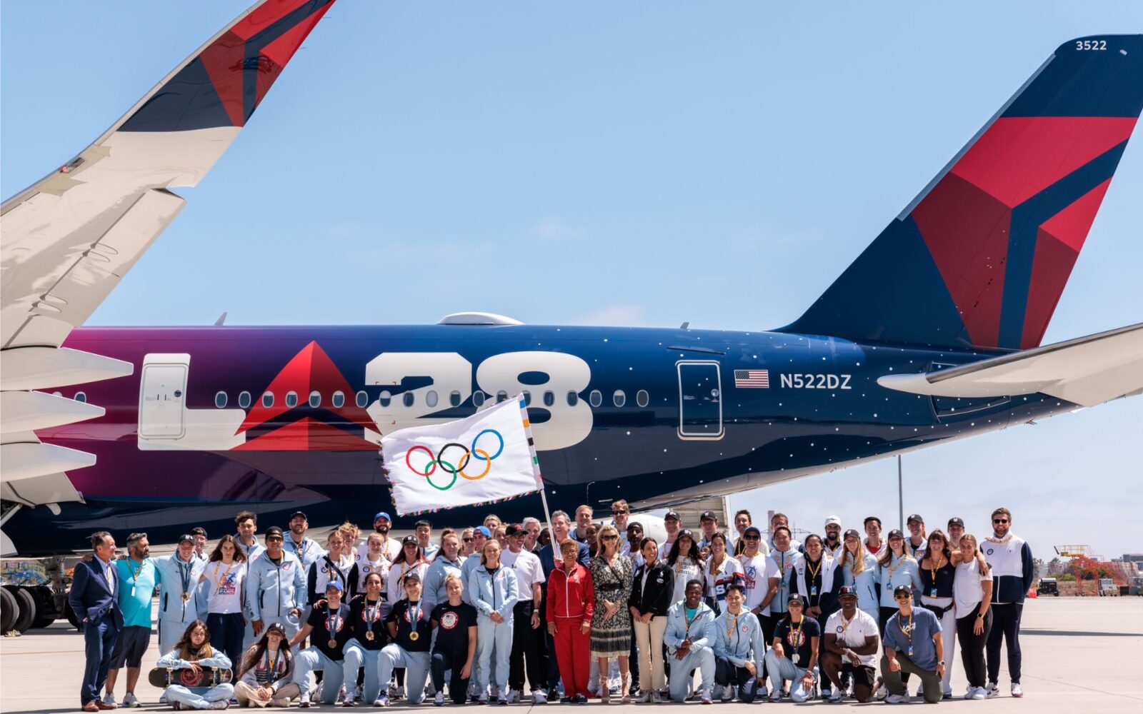 Delta flies Olympic flag, US athletes onboard 'LA28' plane - AeroTime