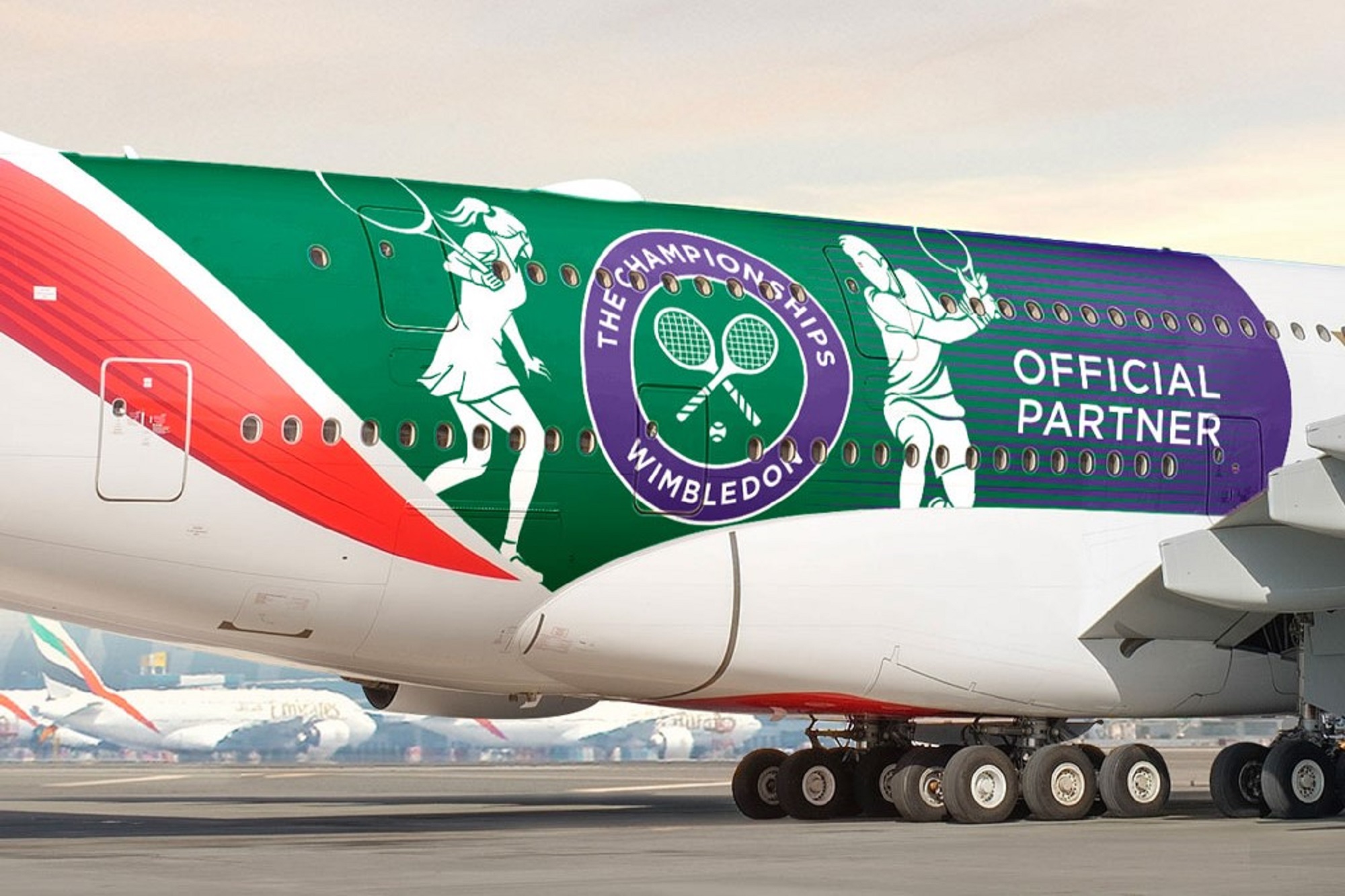 Emirates Airbus A380 dons Wimbledon tennis inspired livery